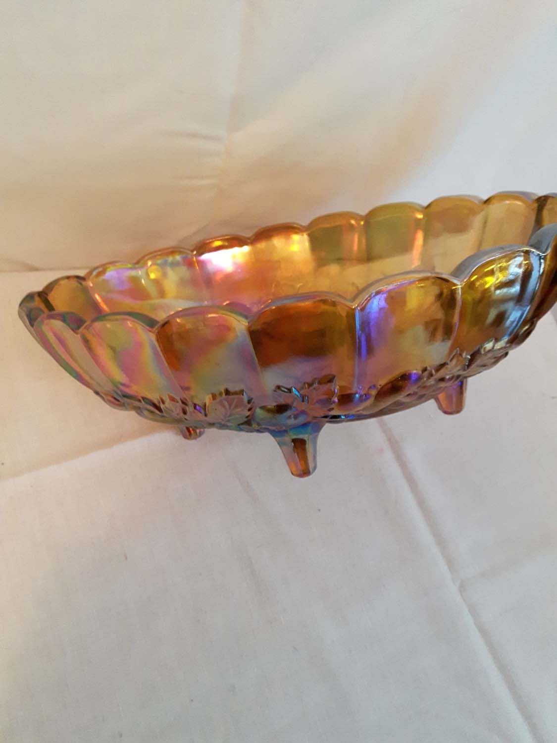 Carnival Glass Fruit Bowl & Covered Candy Dish