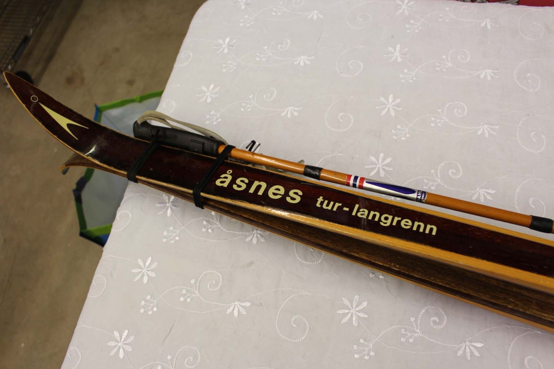 Vintage Hickory 70" Wooden Skis w/Poles (Marked Asnes Tur-Langrenn)