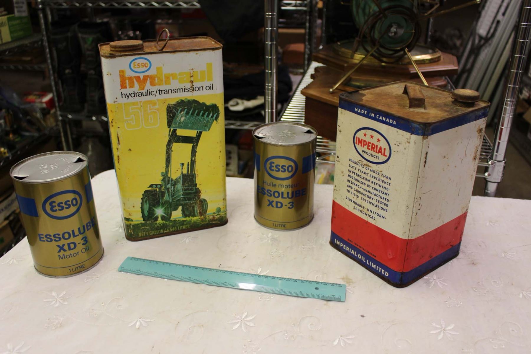 Lot Of Vintage Esso And Imperial Tins (Essolube, Hydraulic Oil, Etc)