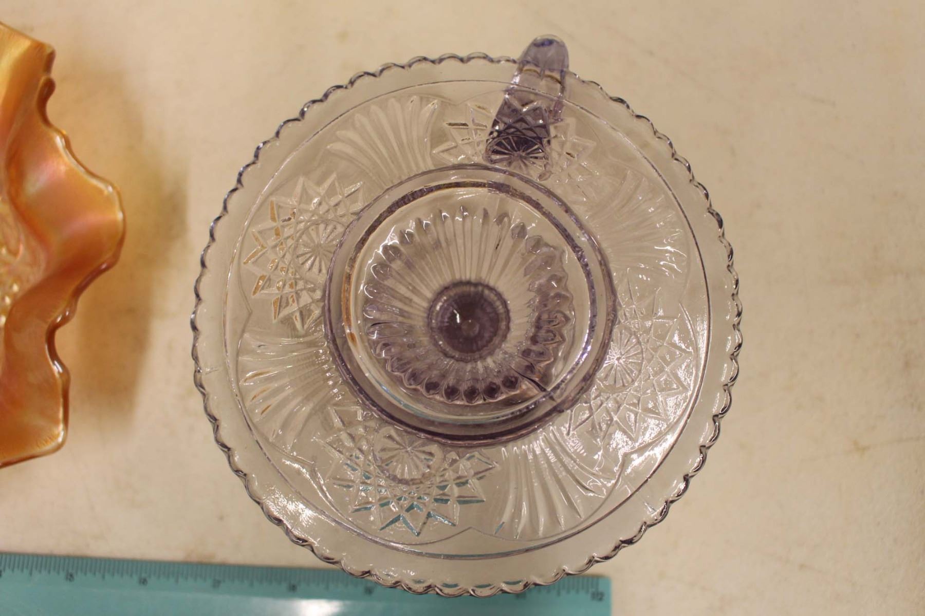 Purple Depression Glass Candle Holder & Carnival Glass Dish (No Chips ...