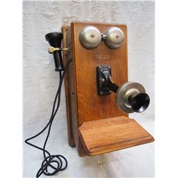 Vintage Long Box Northern Electric Oak Wall Phone