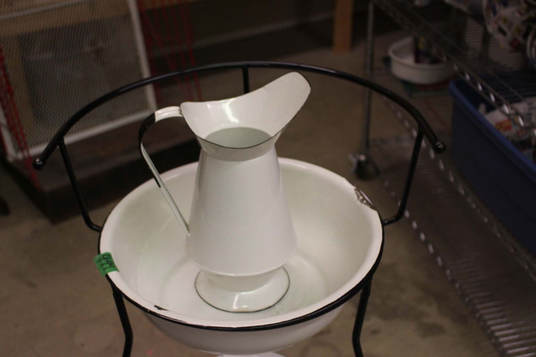 Vintage Wash Stand- Metal Frame w/Enamel Buckets & Water Pitcher