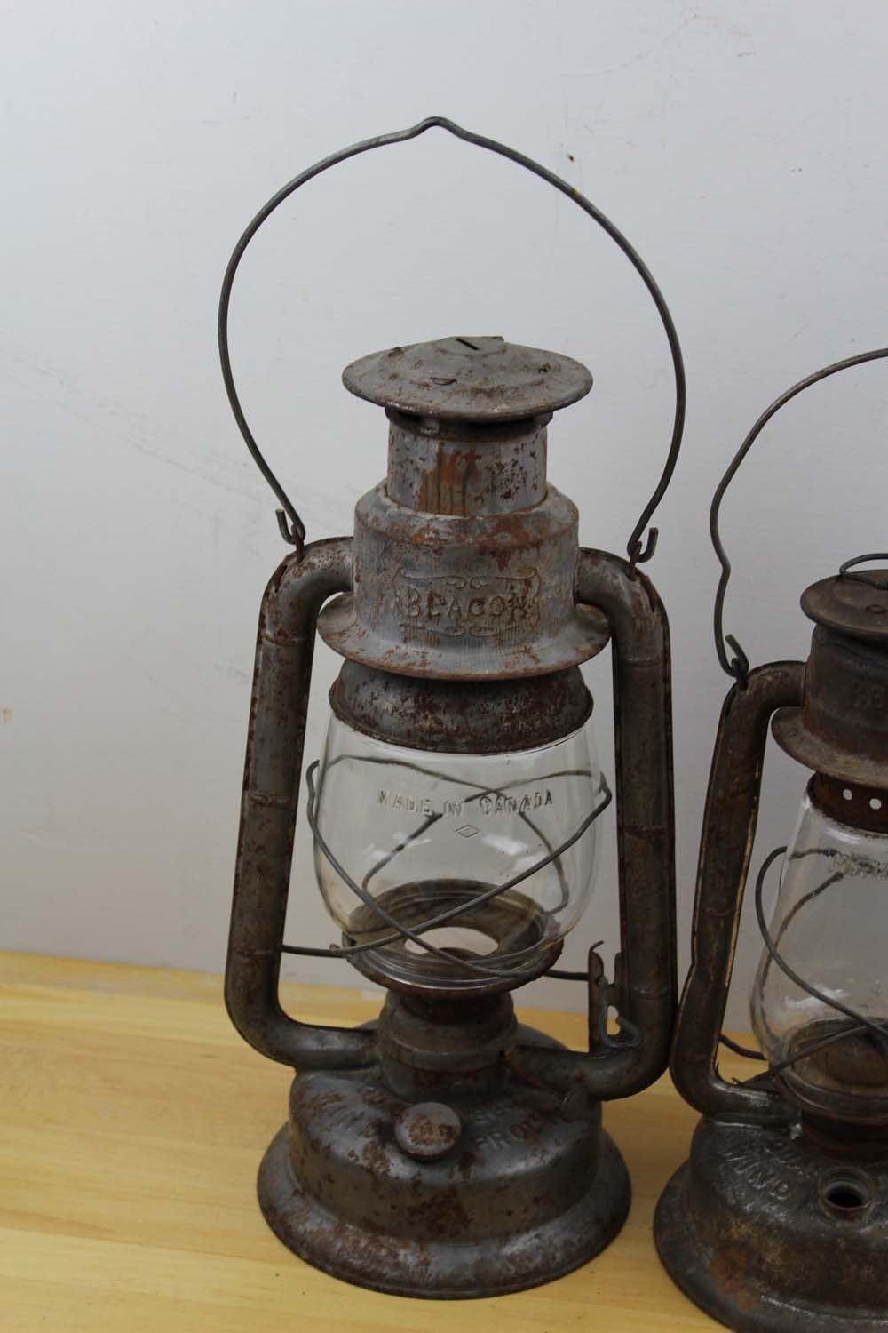 Lot Of Different Sized Antique Beacon Barn Lanterns (One Cracked Globe)
