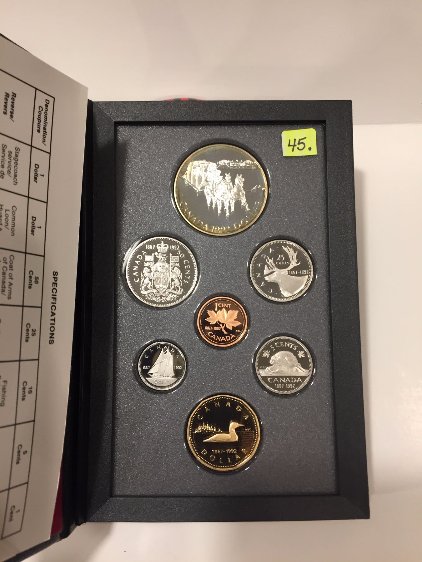 1992 Canada Proof Set - 7 Coins - Sterling Silver One Dollar Coin