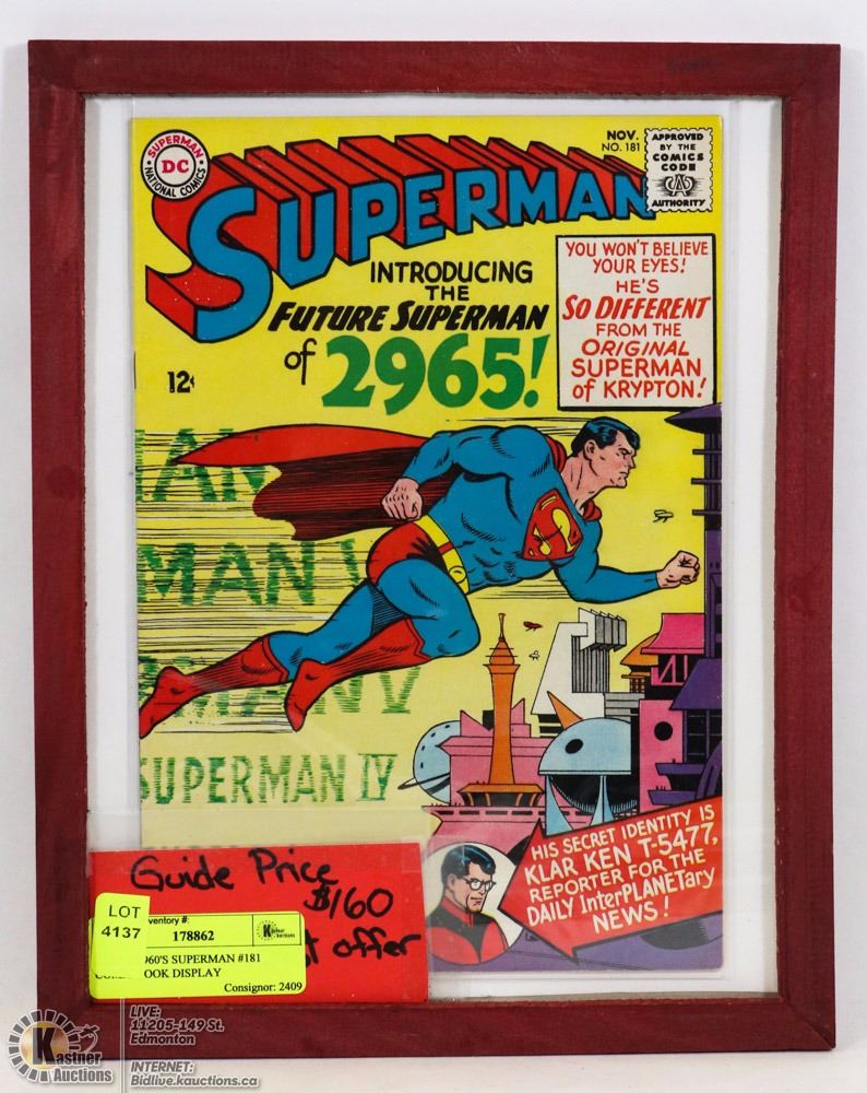 EARLY 1960'S SUPERMAN #181 COMIC BOOK DISPLAY
