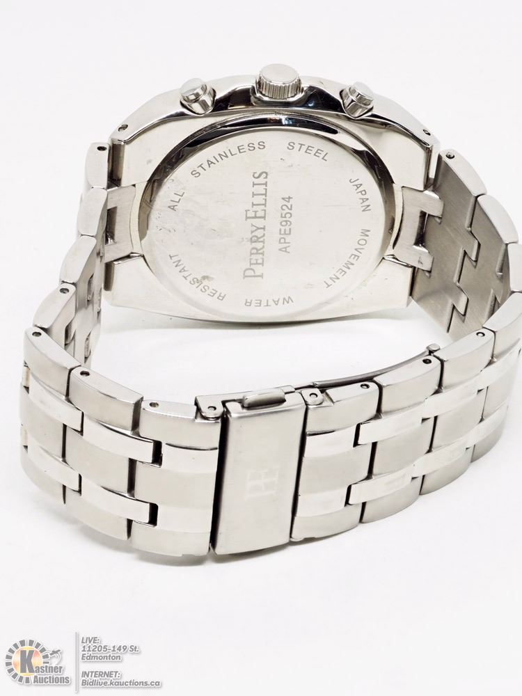 8)PERRY ELLIS SS STRAP BLK CHRONOGRAPH DIAL WATCH