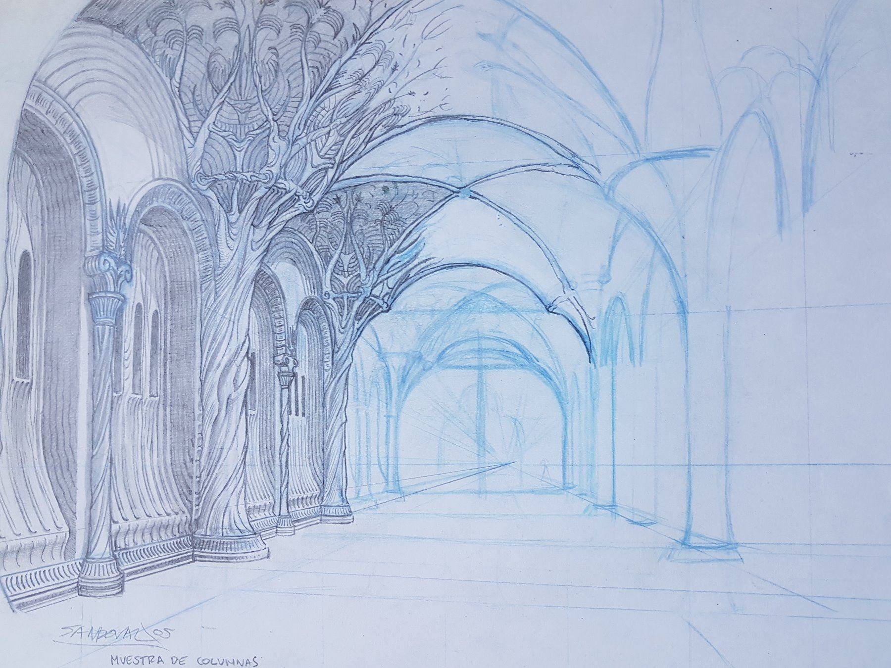 Pan's-labyrinth (2006)-Pale-man-lair-corridor-concept-art-01