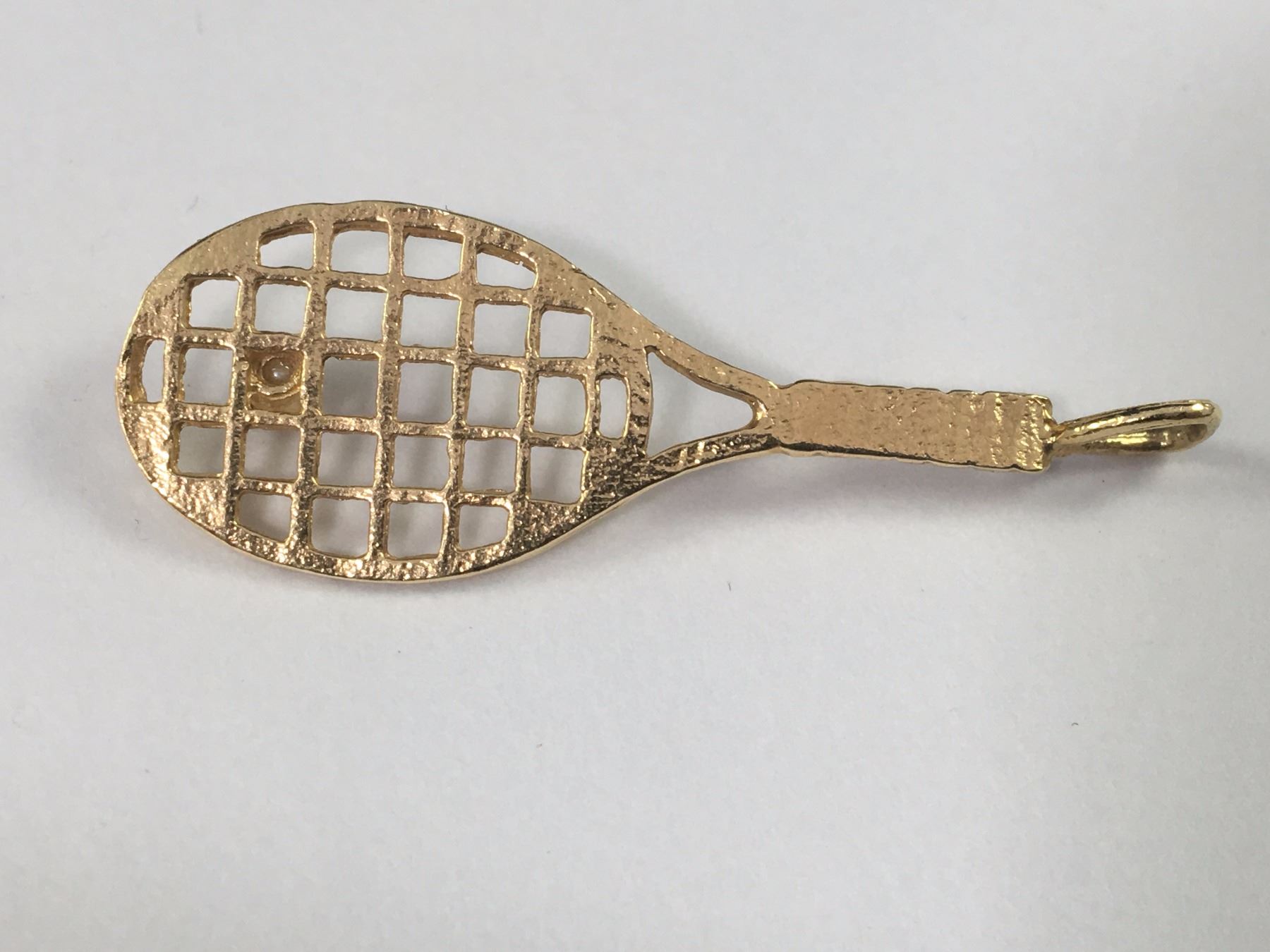 Vintage 14ct Gold Tennis Racket with Cultured Seed Pearl Pendant - 42mm ...