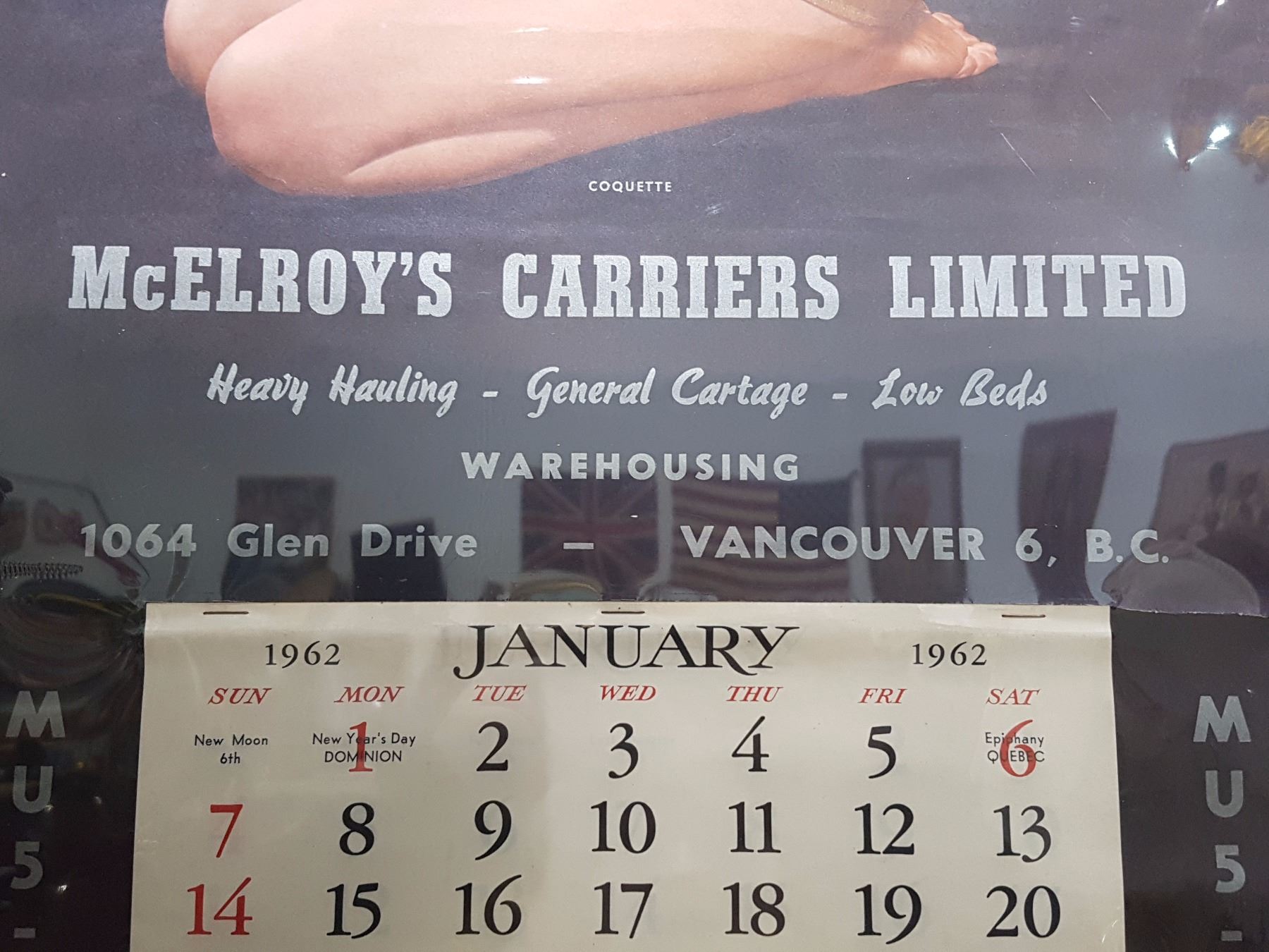VINTAGE 1962 CALENDAR FROM VANCOUVER,BC