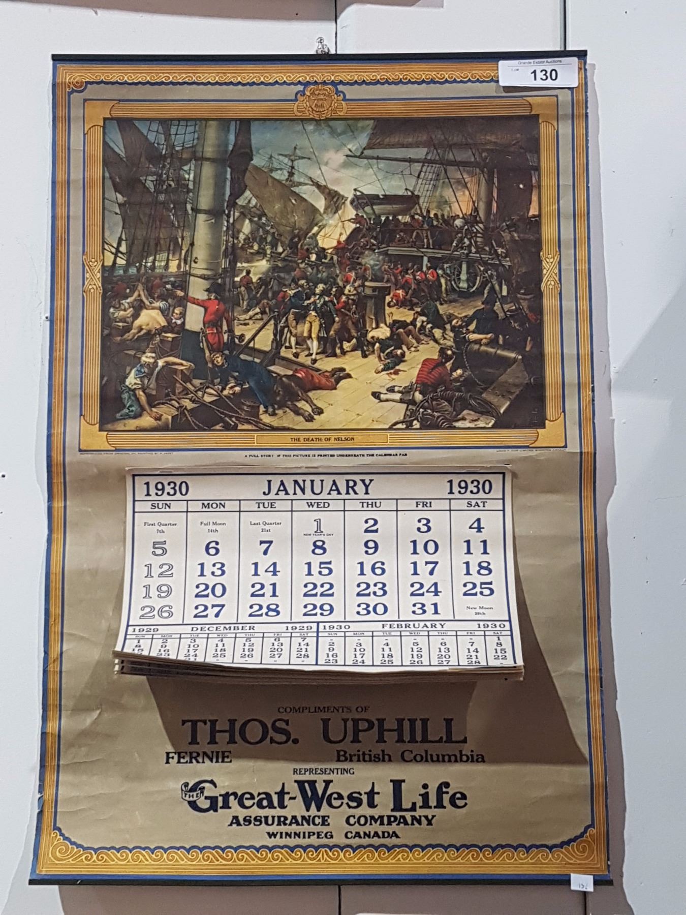 VINTAGE 1930 CALENDAR FERNIE, BC