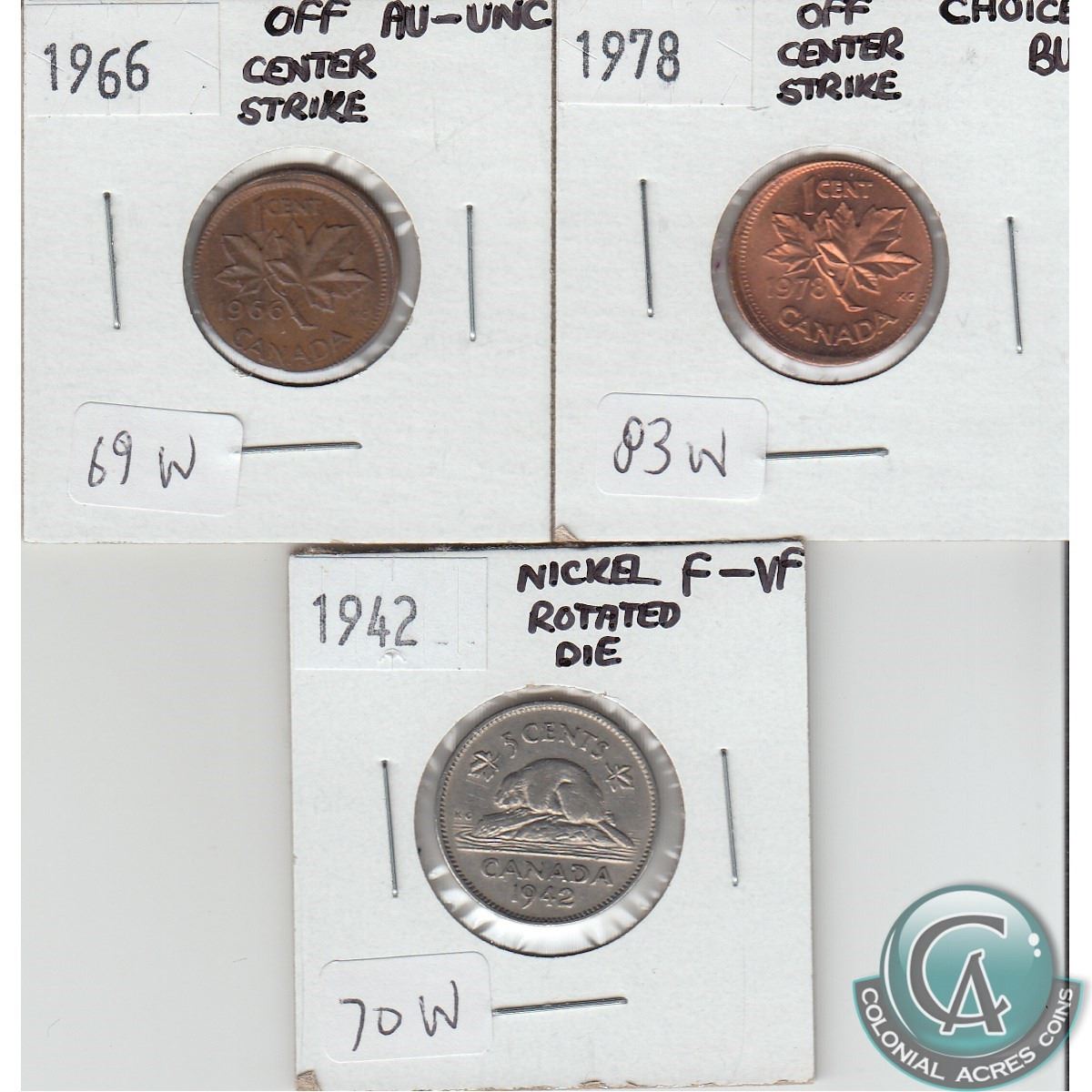 Estate Lot of 3x Canadian Error Coins. This lot includes the 1966 ...