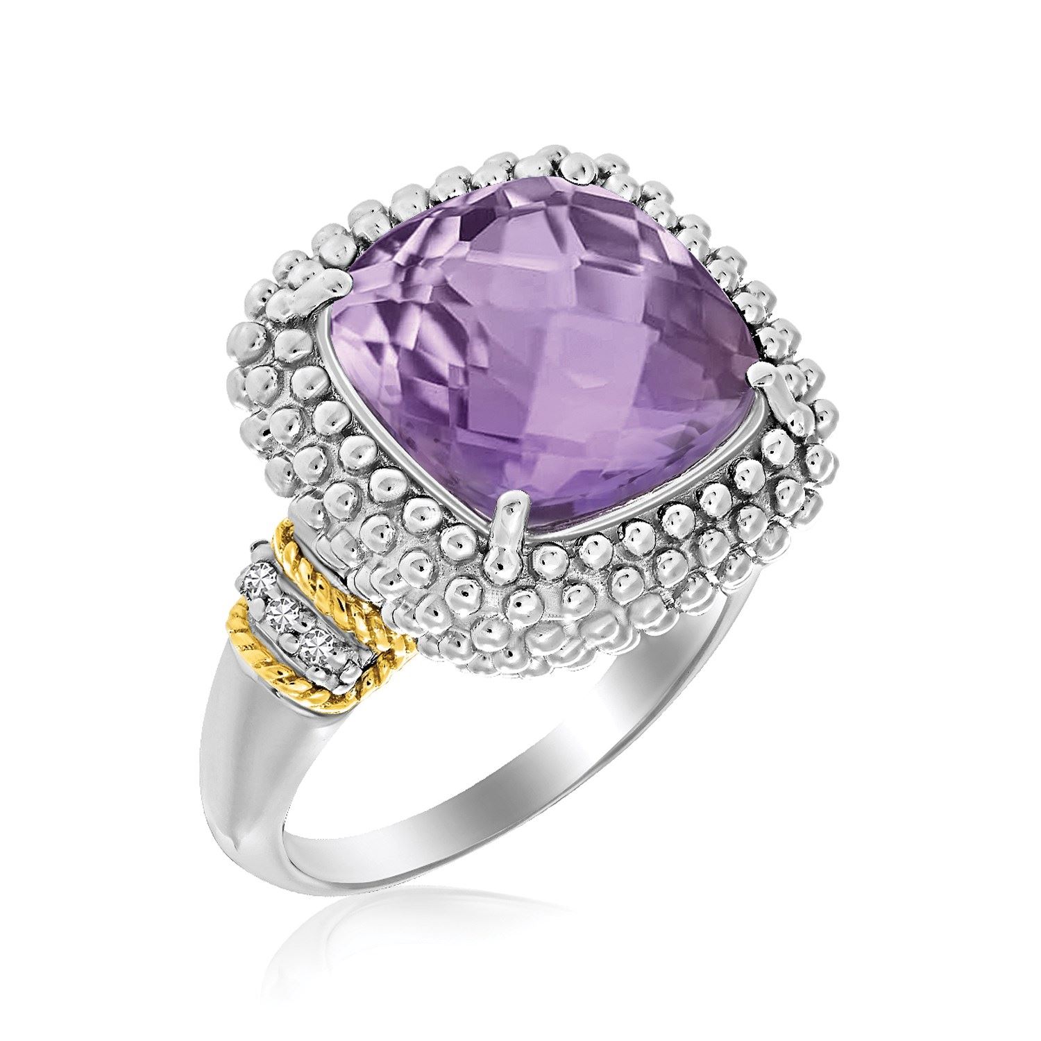 18K Yellow Gold & Sterling Silver Popcorn Ring with Amethyst and ...