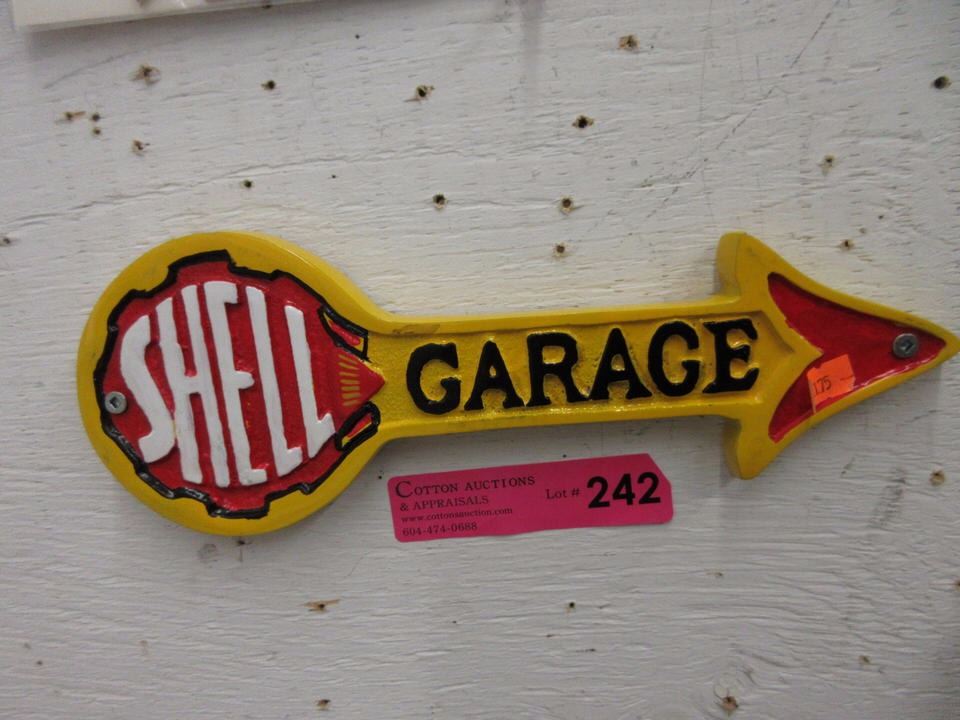 Hand Painted Shell Garage Arrow Sign