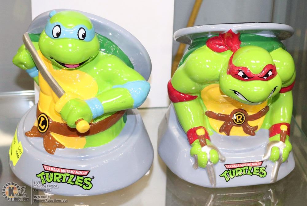 TWO TEENAGE MUTANT NINJA TURTLES COIN BANKS