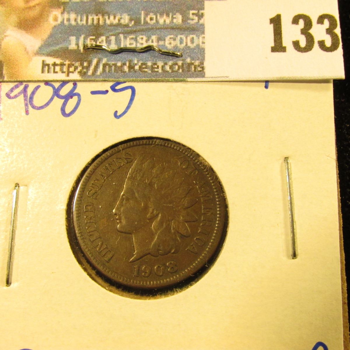 1908-S KEY DATE INDIAN HEAD PENNY… LIBERTY IS VISIBLE ON THIS ONE PLUS ...