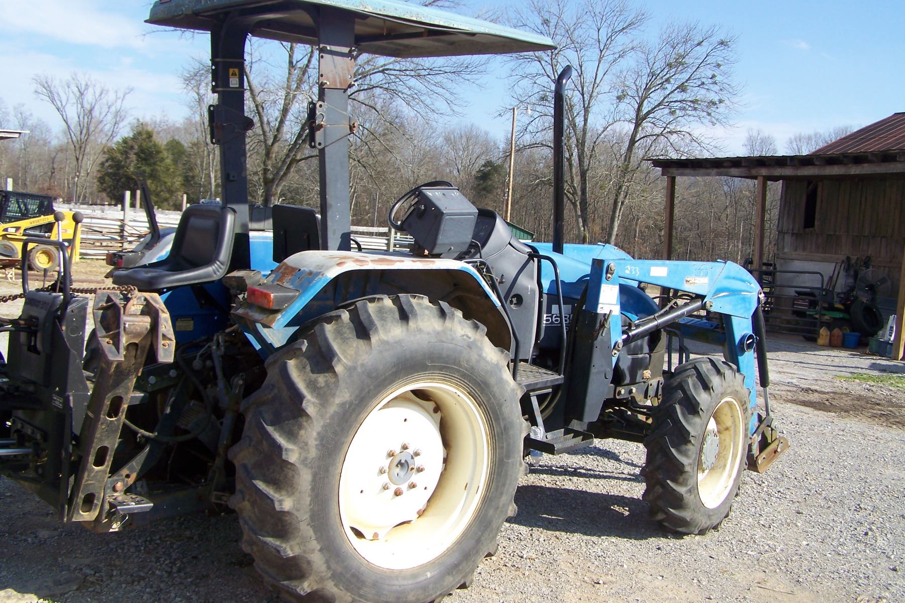 NEW HOLLAND 5635 TRACTOR W/ WOODS 1020 LOADER, CANOPY, HOURS SHOWING ...