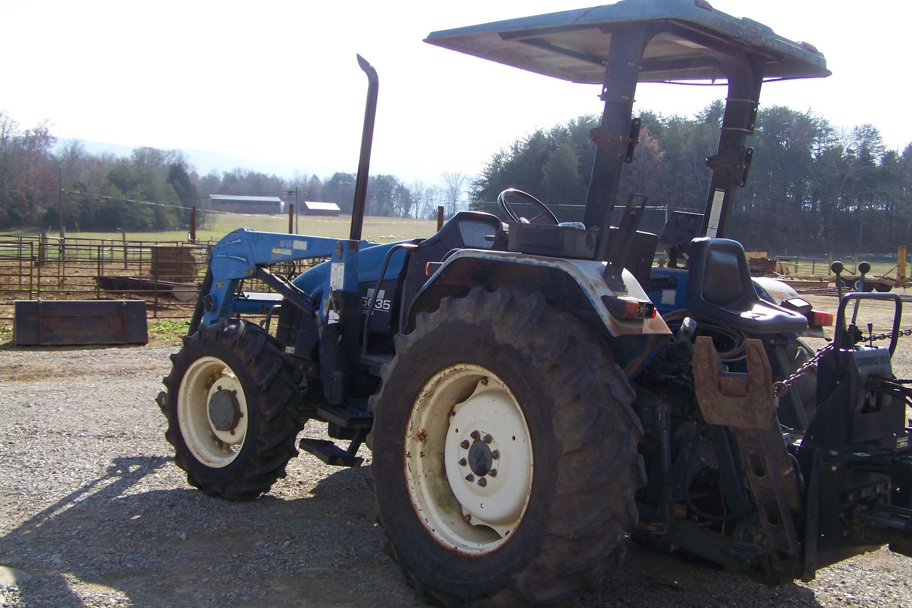 NEW HOLLAND 5635 TRACTOR W/ WOODS 1020 LOADER, CANOPY, HOURS SHOWING ...