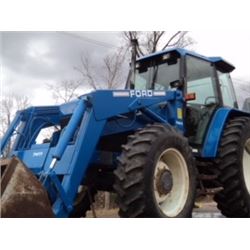 7740 FORD TRACTOR W/ FORD 7411 LOADER AND BUCKET AND HAY SPEAR, HOURS ...