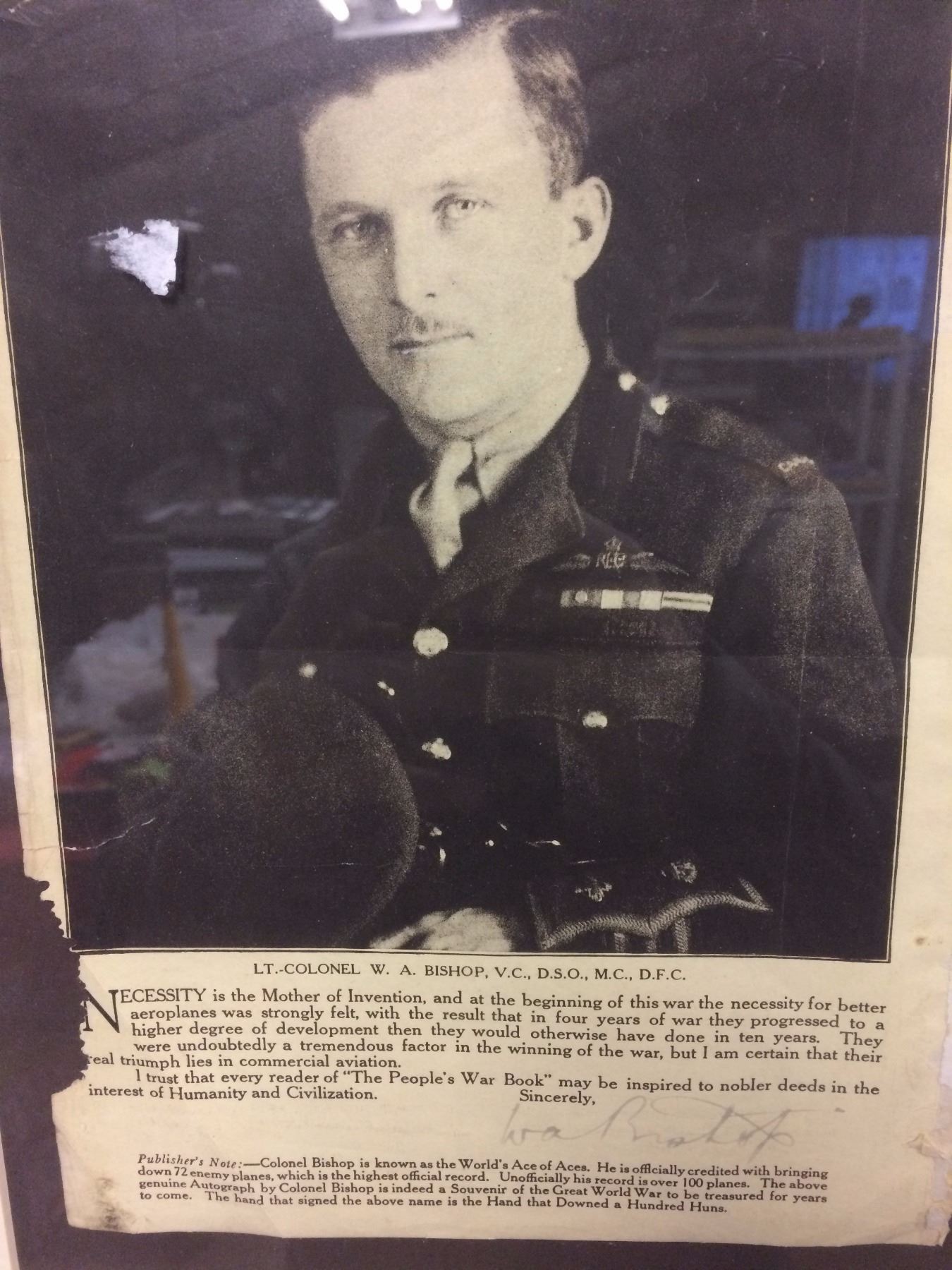 LT. COLONEL W A.BISHOP, V.C, D.S.O, M.C, D.F.C FRAMED COLLAGE