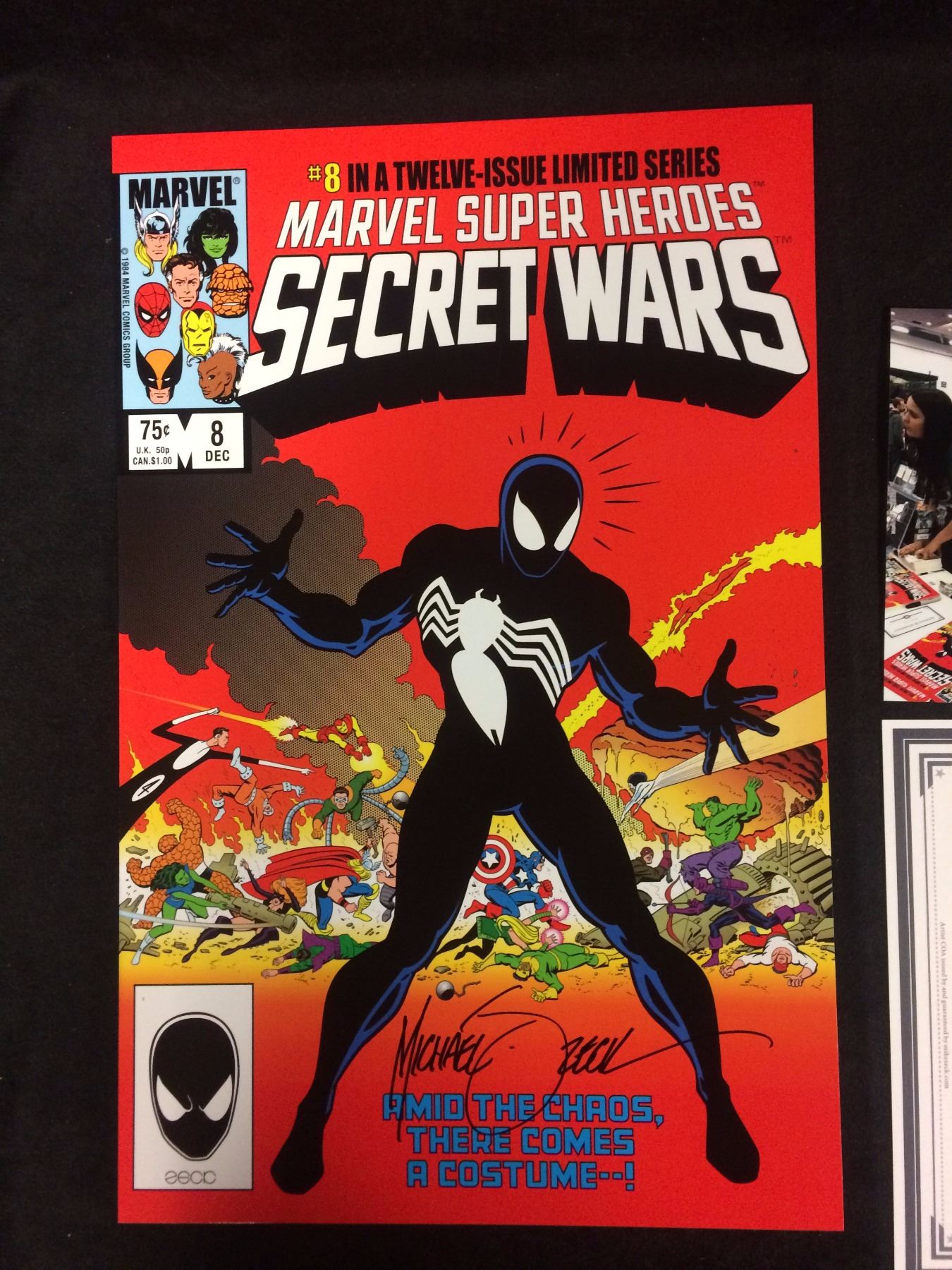 PRINT OF SECRET WARS ISSUE 8 1ST BLACK SPIDERMAN DUAL SIGNED BY MICHEAL ...