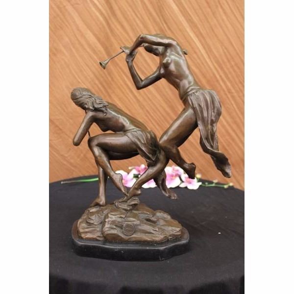 Signed Original Decarlo two Wood Nymphs Singing Bronze Sculpture ...