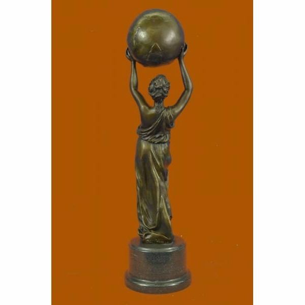 Nude Female Atlas Holding the World Bronze Sculpture Marble Base ...