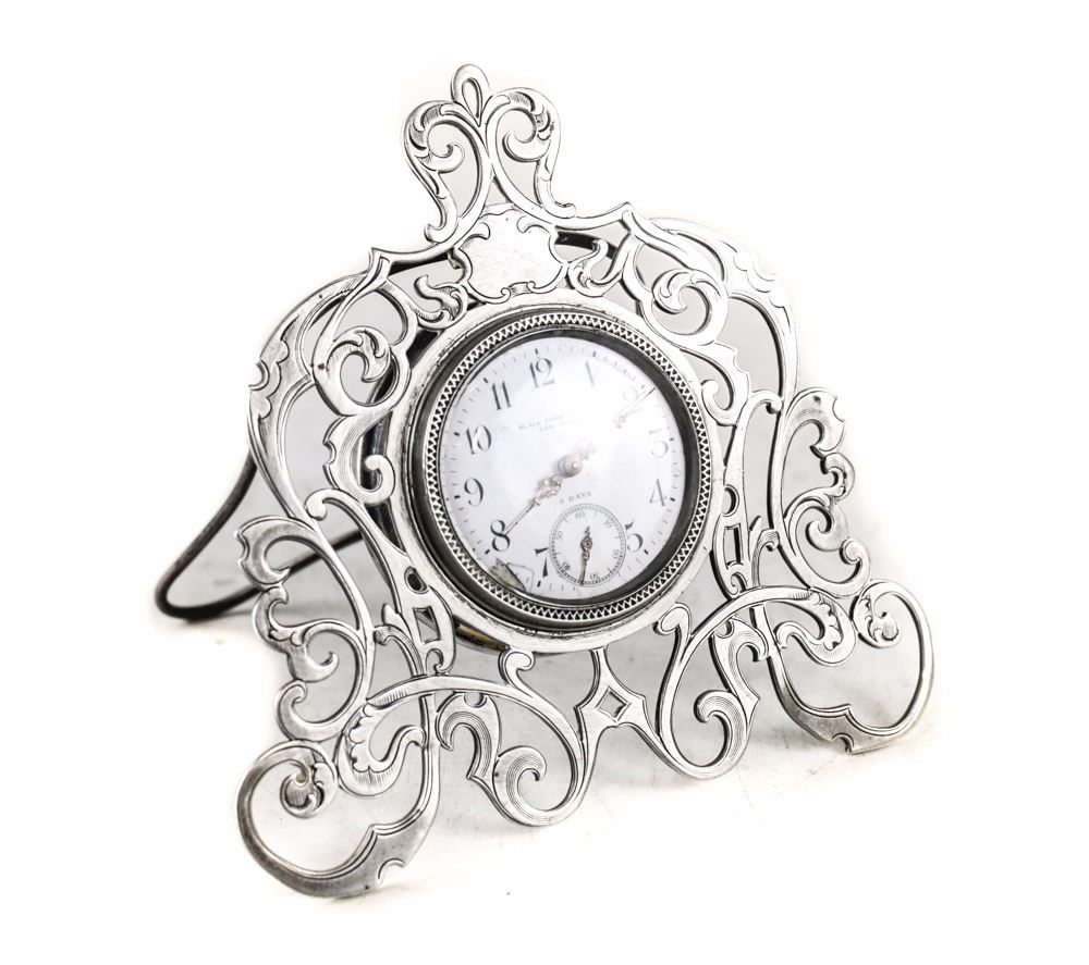 Black Starr & Frost 8 Day Sterling Silver Desk Clock