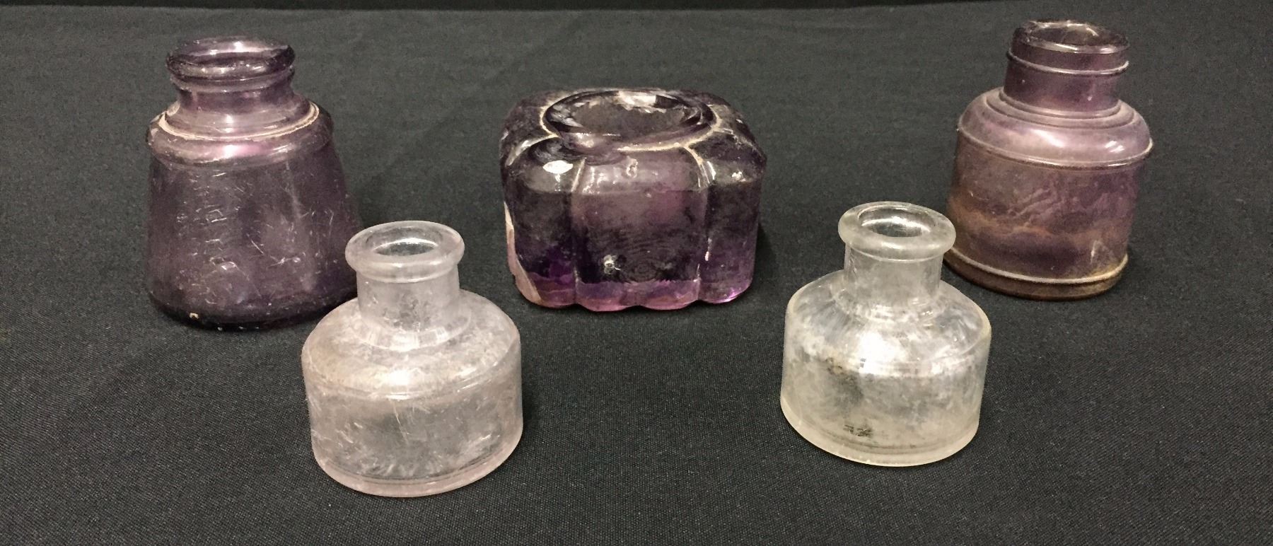5 Antique Ink Wells From Relics Museum