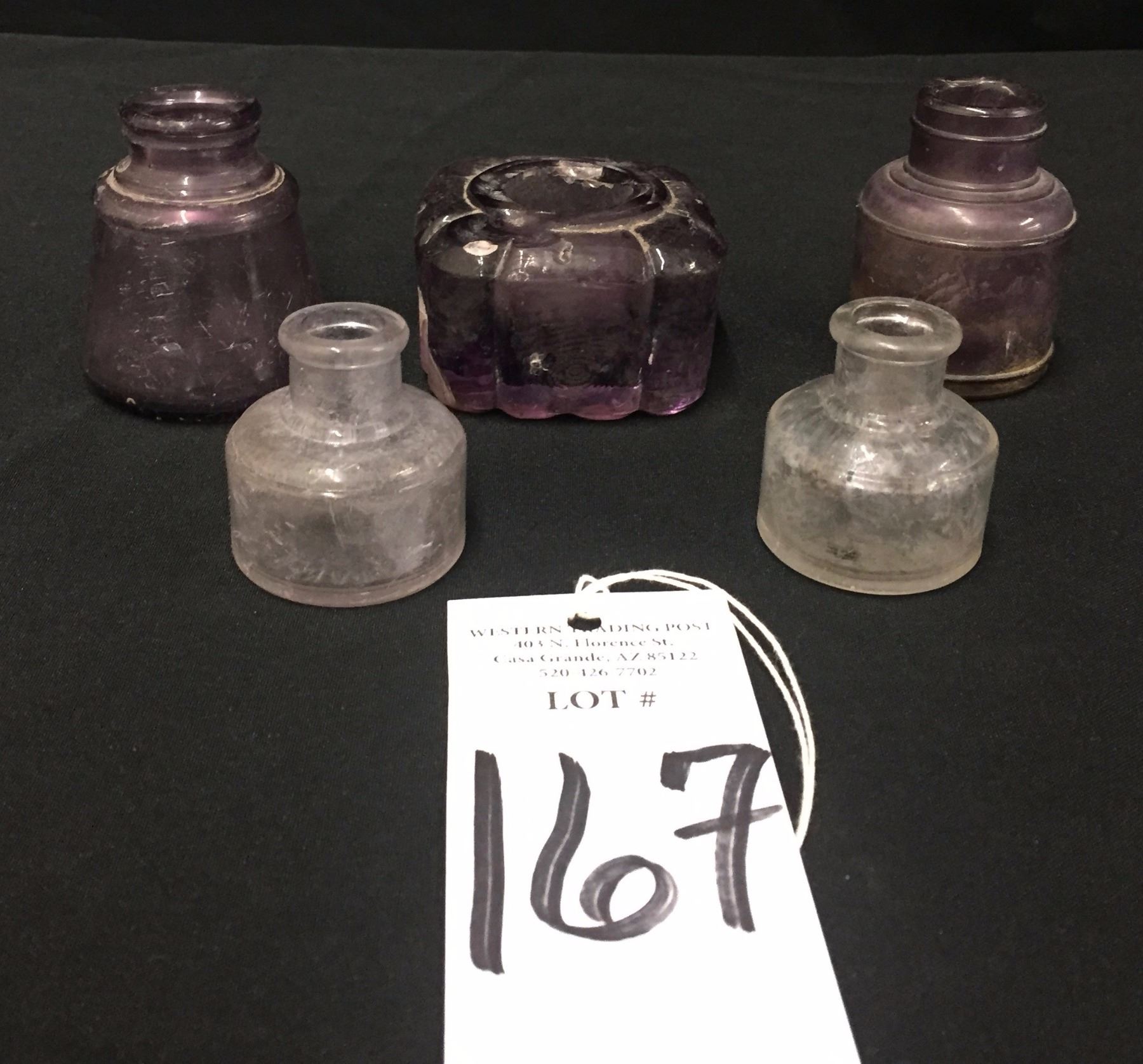 5 Antique Ink Wells From Relics Museum