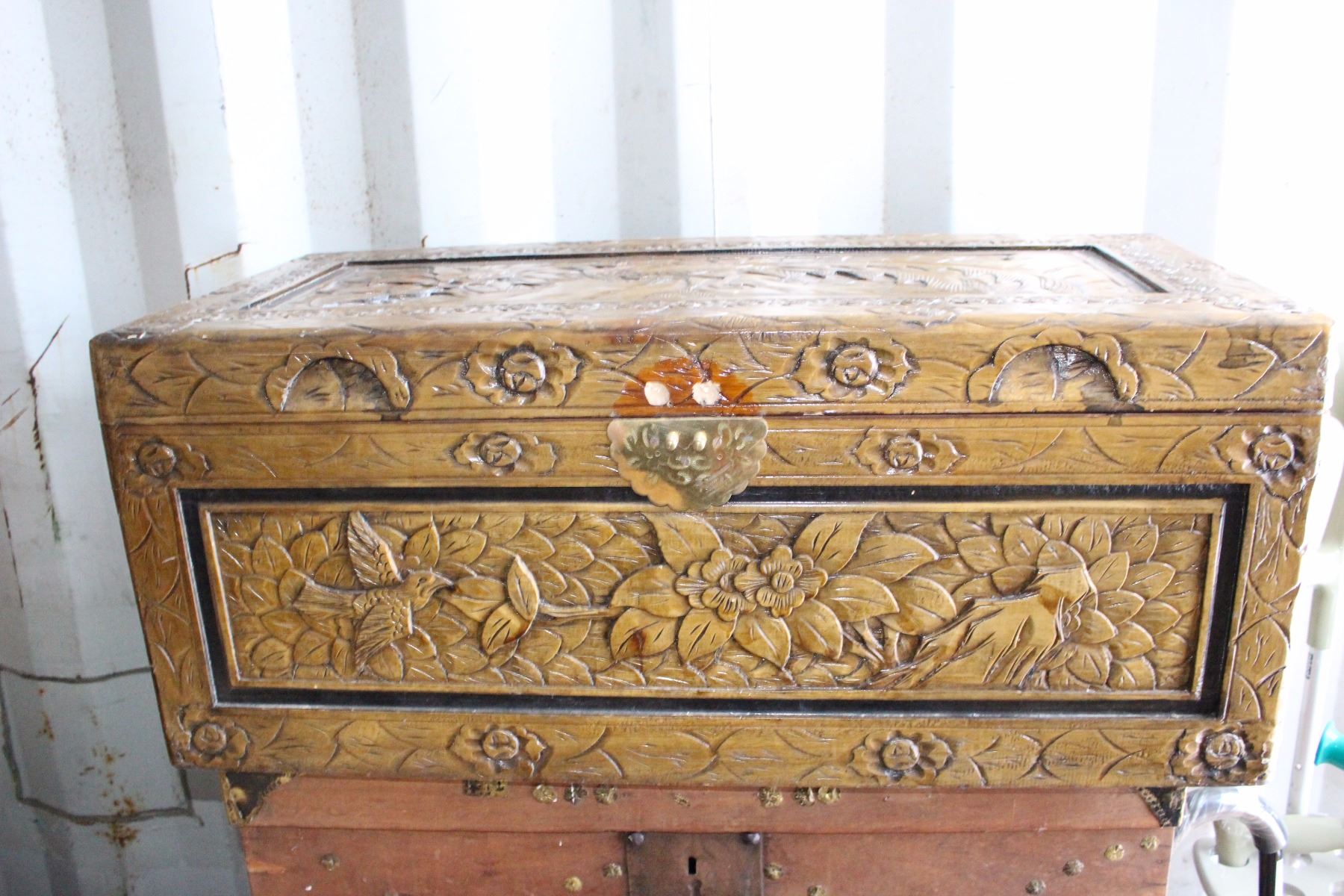 Ornate Carved Wooden Trunk