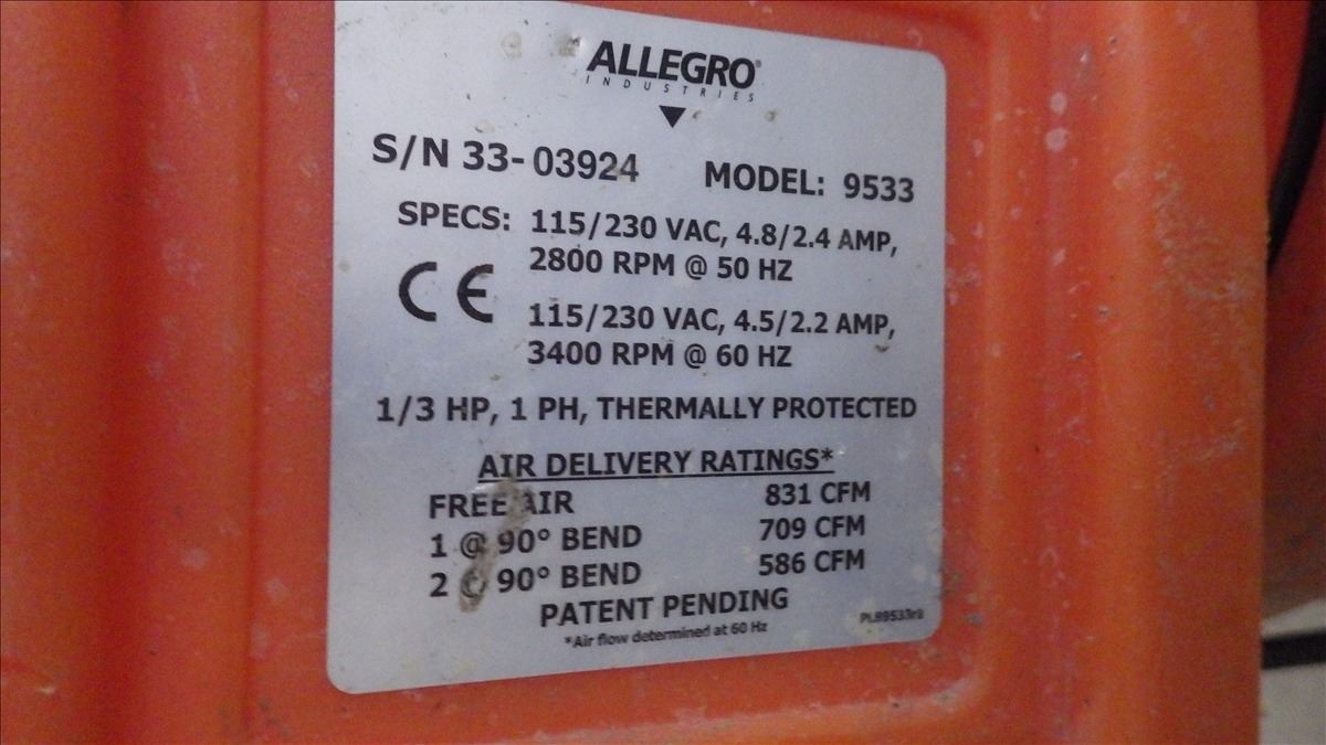 ALLEGRO INDUSTRIES VENTILATOR FAN - 8" MODEL 9533