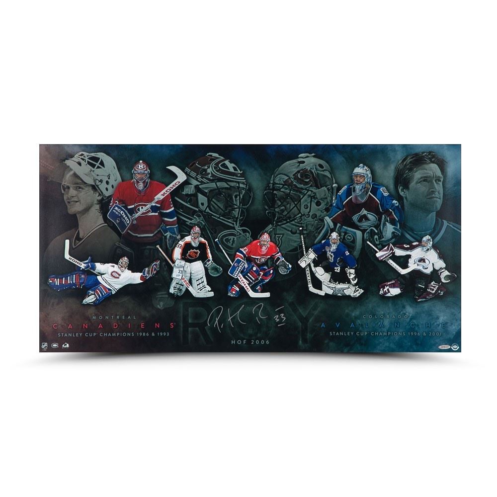 Patrick Roy Signed "Career Collage" 15x36 Photo (UDA)
