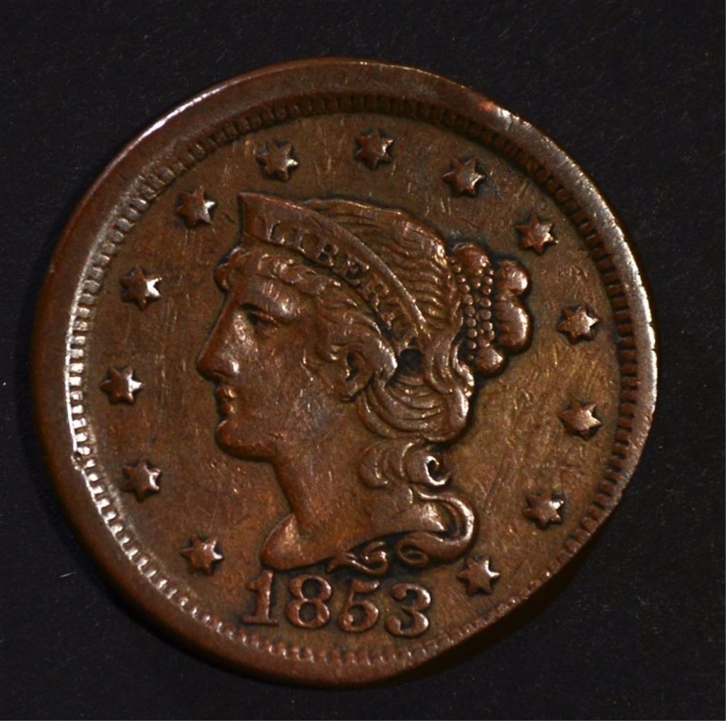 1853 LARGE CENT XF MINT ERROR CLIP