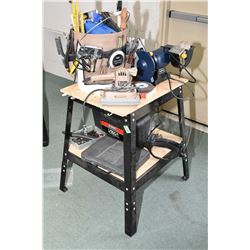 Stationary work table and contents including a Mastercraft wet and dry ...