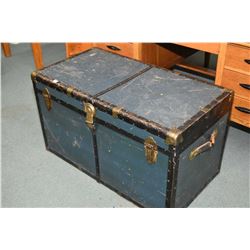 Vintage metal steamer trunk with tray