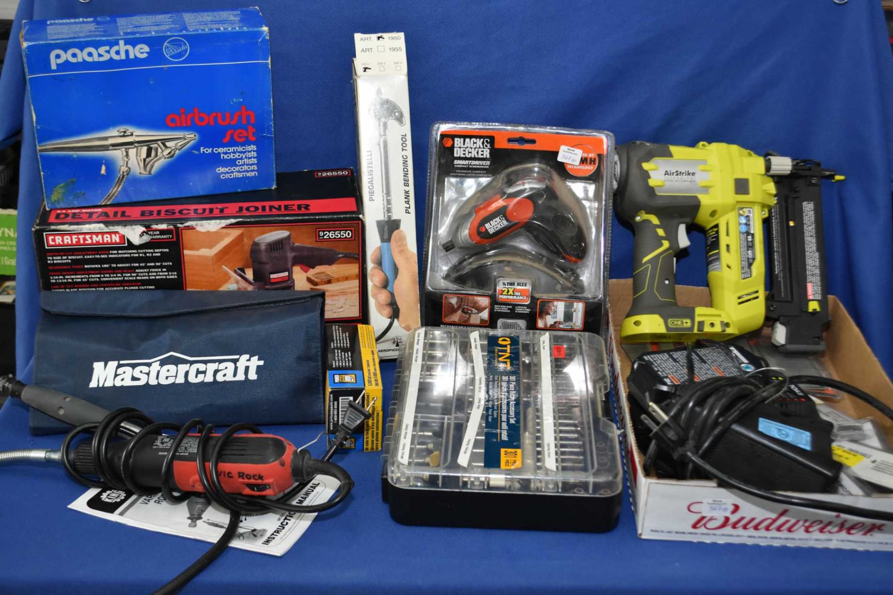 Ryobi cordless nailer, a Craftsman biscuit jointer, a Black and Decker ...