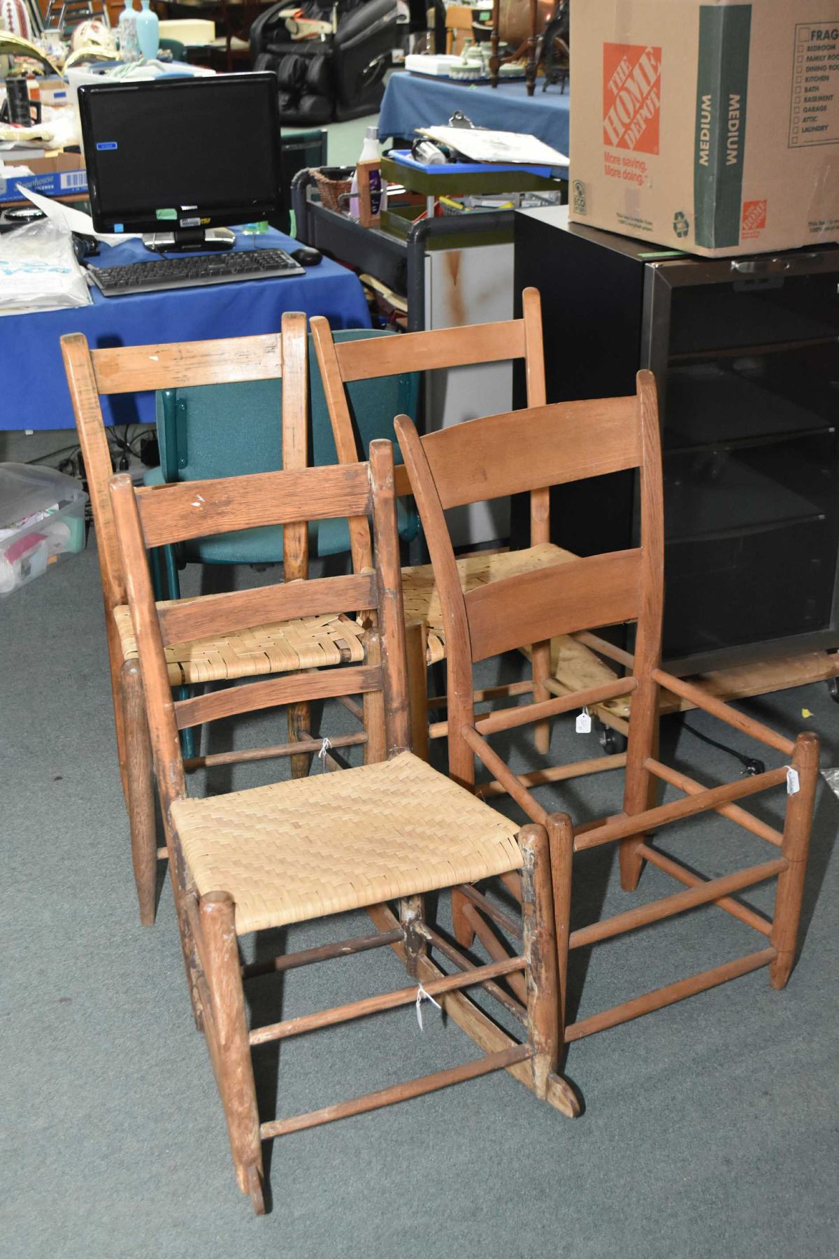 Selection of Quebec pine chairs and rocker