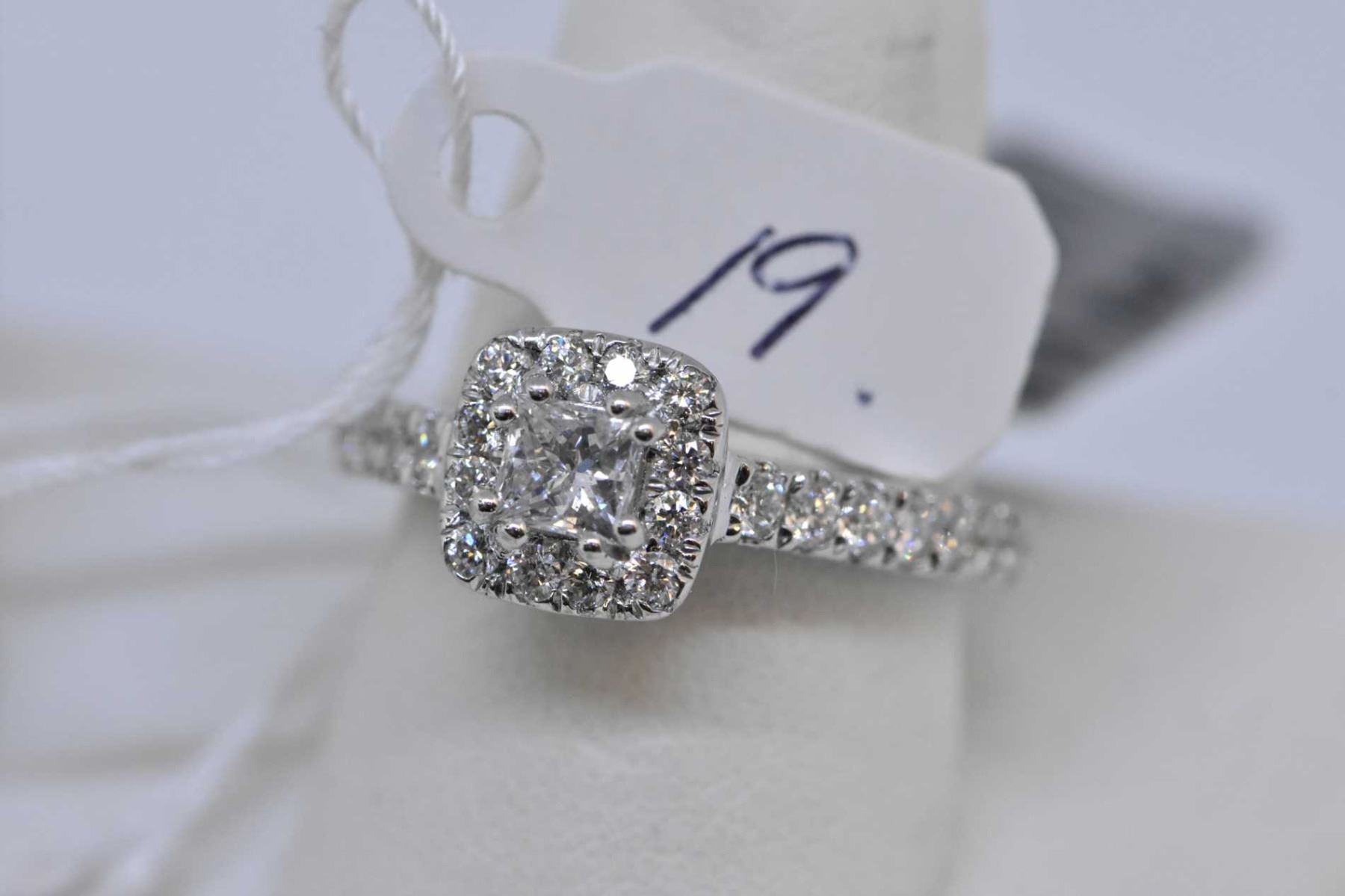 Ladies platinum and fancy cut diamond ring set with 0.44ct princess cut ...