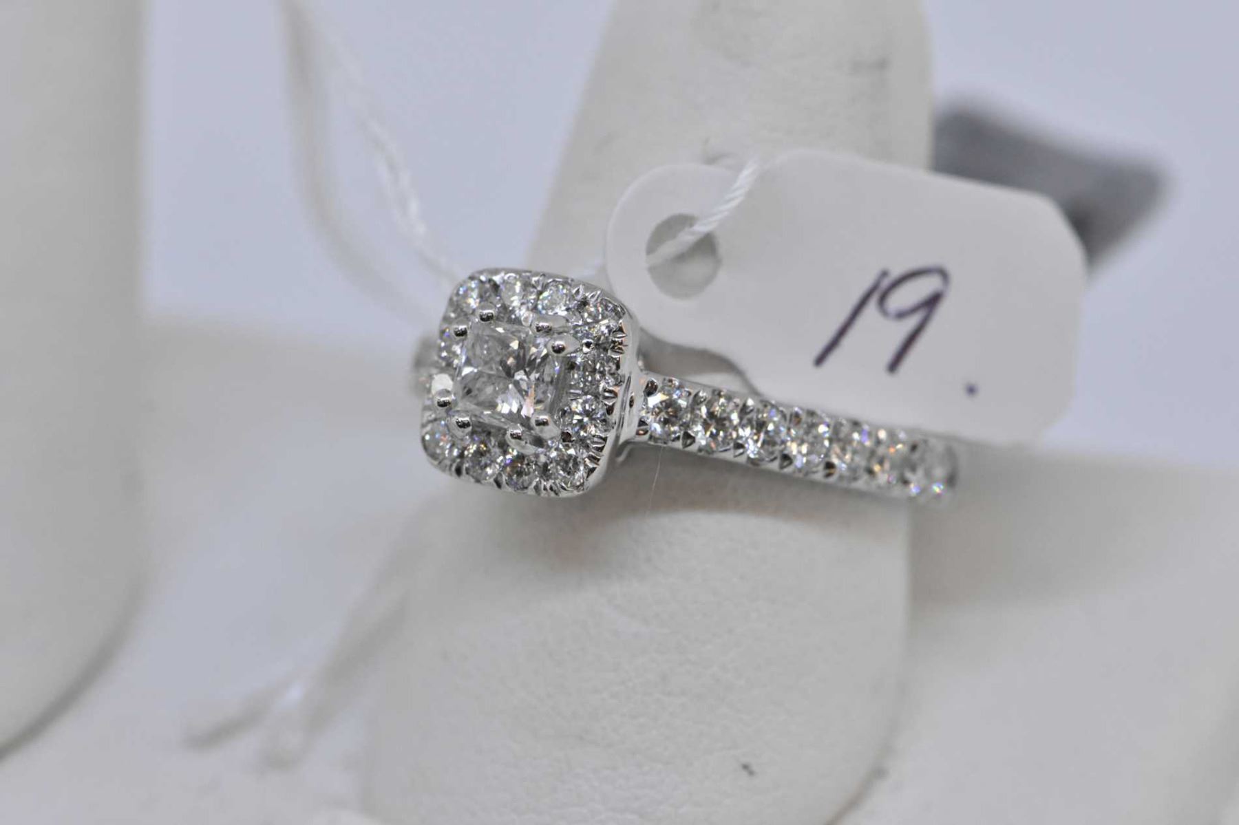 Ladies platinum and fancy cut diamond ring set with 0.44ct princess cut ...