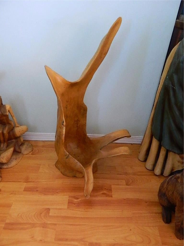HAND CRAFTED SOLID WOOD CARVING - TEAK TREE ROOT BOWL - 27 ½" TALL ...