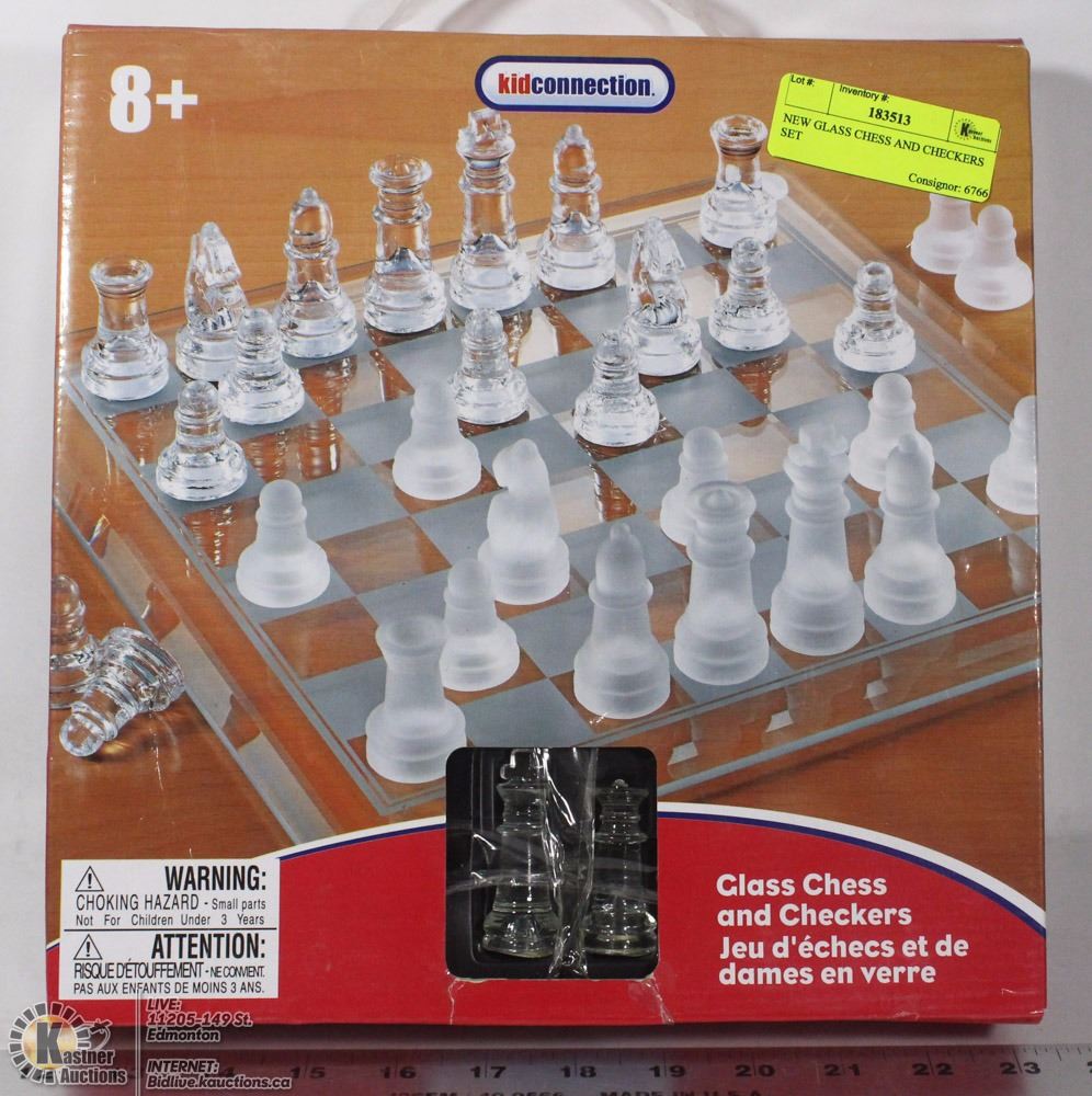 NEW GLASS CHESS AND CHECKERS SET