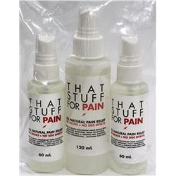 3 BOTTLES OF "THAT STUFF FOR PAIN" SPRAY, TOTAL OF