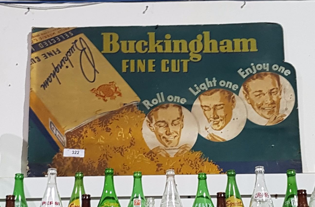 1940'S BUCKINGHAM TOBACCO CARDBOARD SIGN