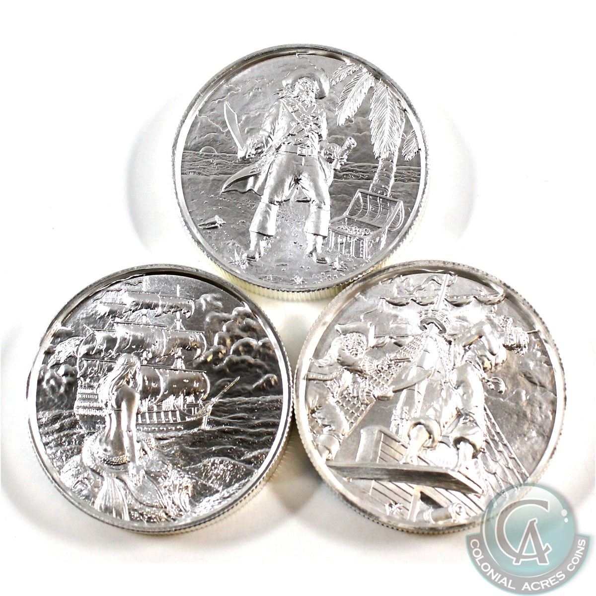 Lot of 3x Privateer Series Ultra High Relief 2oz .999 Fine Silver Coins ...