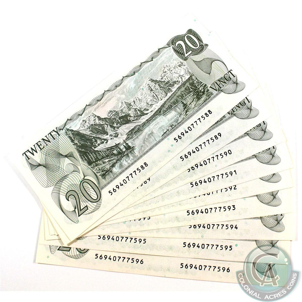 9 x 1979 $20.00 notes with Thiessen-Crow signatures and consecutive ...