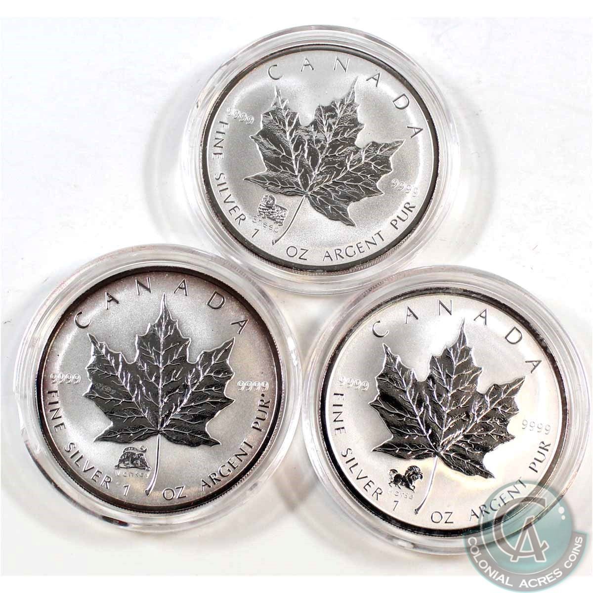 2002 Horse, 2003 Sheep, and 2004 Monkey Privy 1oz Fine Silver Maples ...