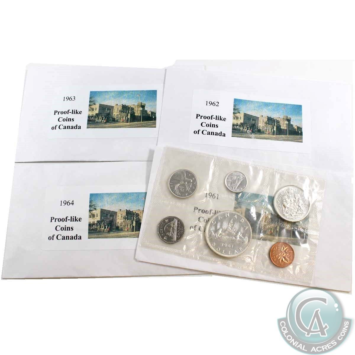 1961, 1962, 1963 & 1964 Canada Proof Like Uncirculated sets. 4 pcs