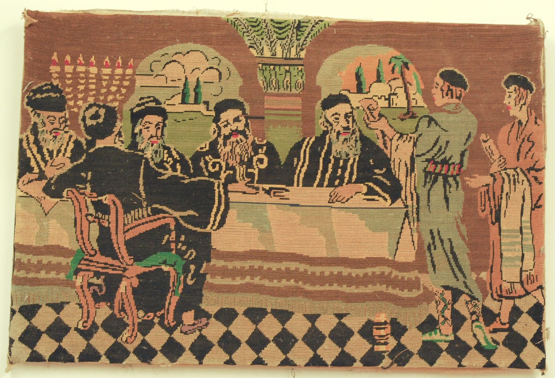 Holiday feast, antique Jewish tapestry