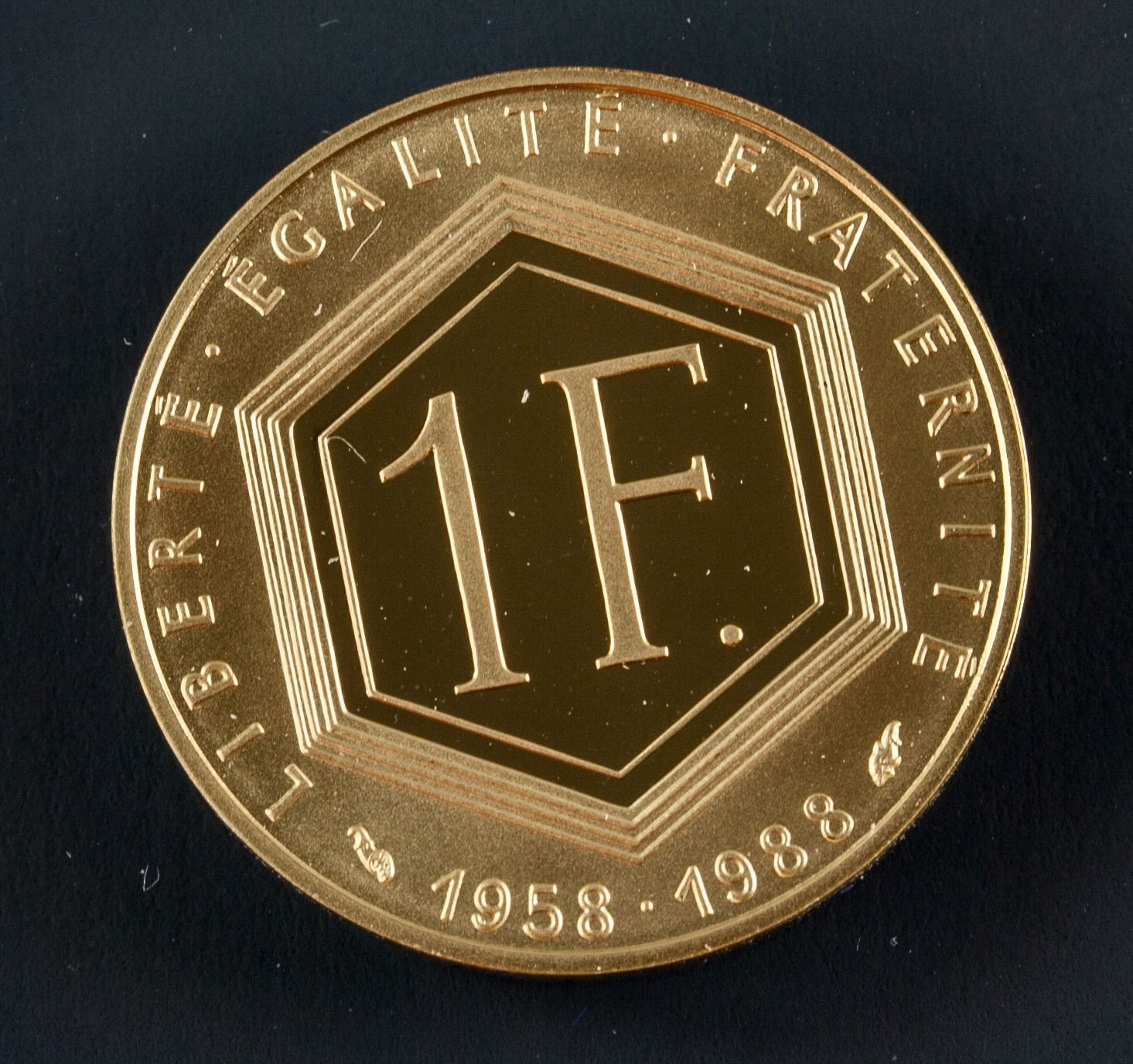 1988 Charles De Gaulle 1 Franc Gold & Silver Proof