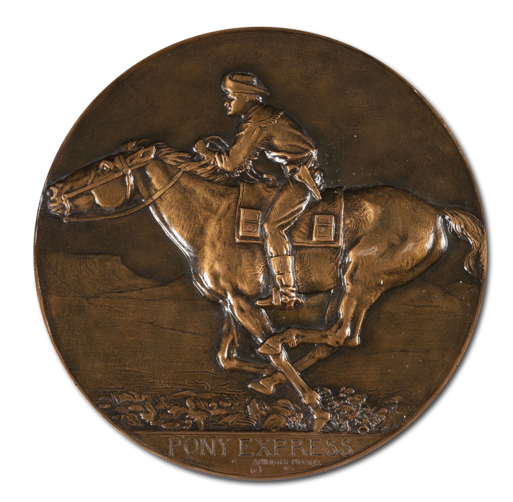Two Bronze Pony Express Plaques